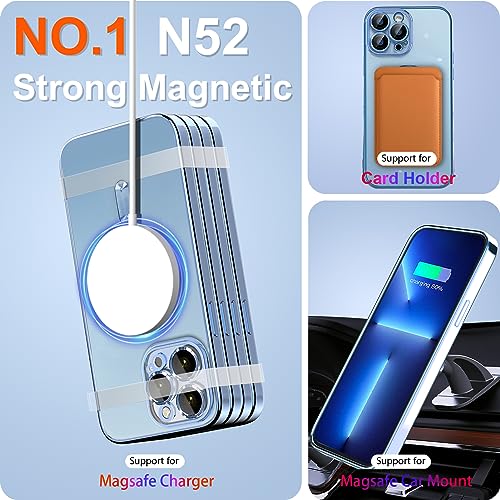 XSINOLI for iPhone 13 Pro Max Phone Case Magsafe, Magnetic Clear Case with Screen Protector and Camera Cover, Transparent Electroplated Case for Women/Girl/Men (Blue)