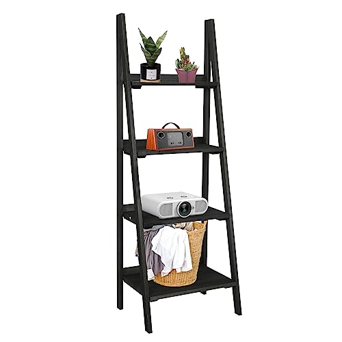 Babion Ladder Shelf Bookcase, 4-Tier Wooden Freestanding Plant Shelf Bookshelf Display Shelf, for Office, Balcony, Living Room - Black