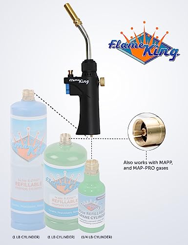 Flame King FK-028CGA High Intensity Propane Torch Head for Soldering, Brazing, Plumbing, Lighting Charcoal/Fire Pits,Compatible with 1LB Cylinders, MAPP, and MAP-PRO