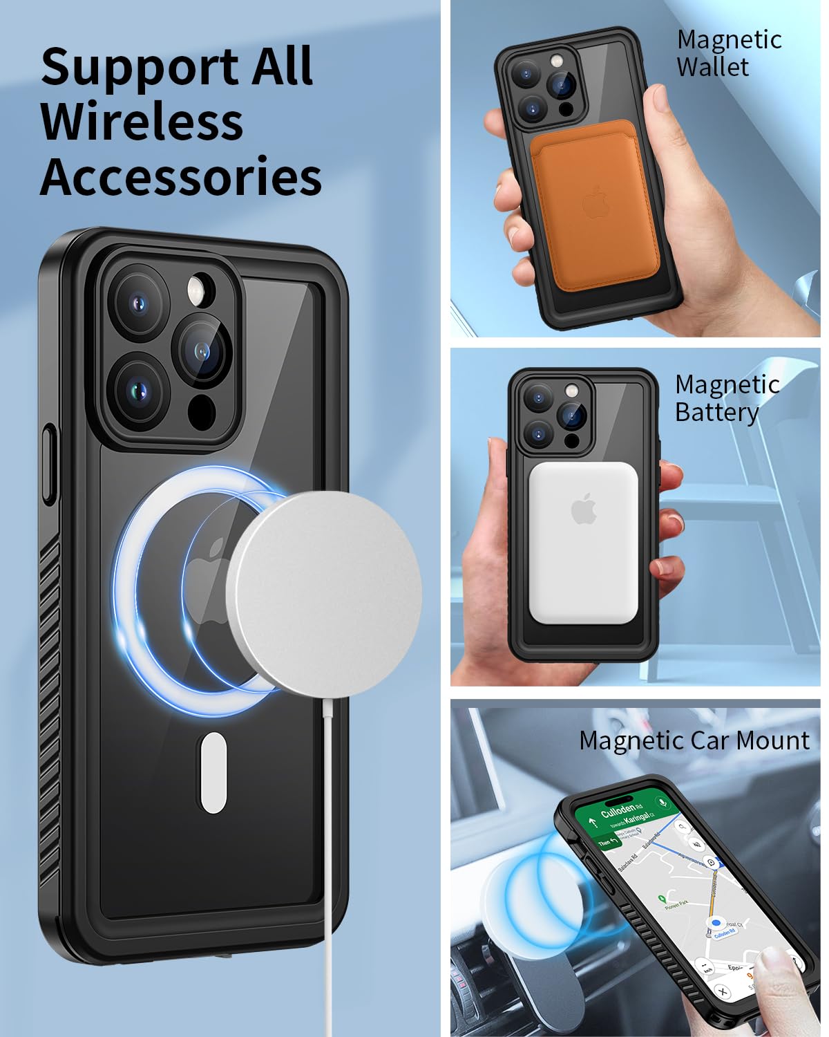 Lanhiem for Magnetic iPhone 14 Pro Max Case, Waterproof Dustproof Case with Built-in Screen Protector Compatible with Magsafe, Full Body Protective Cover for iPhone 14 Pro Max 6.7 inch -Black