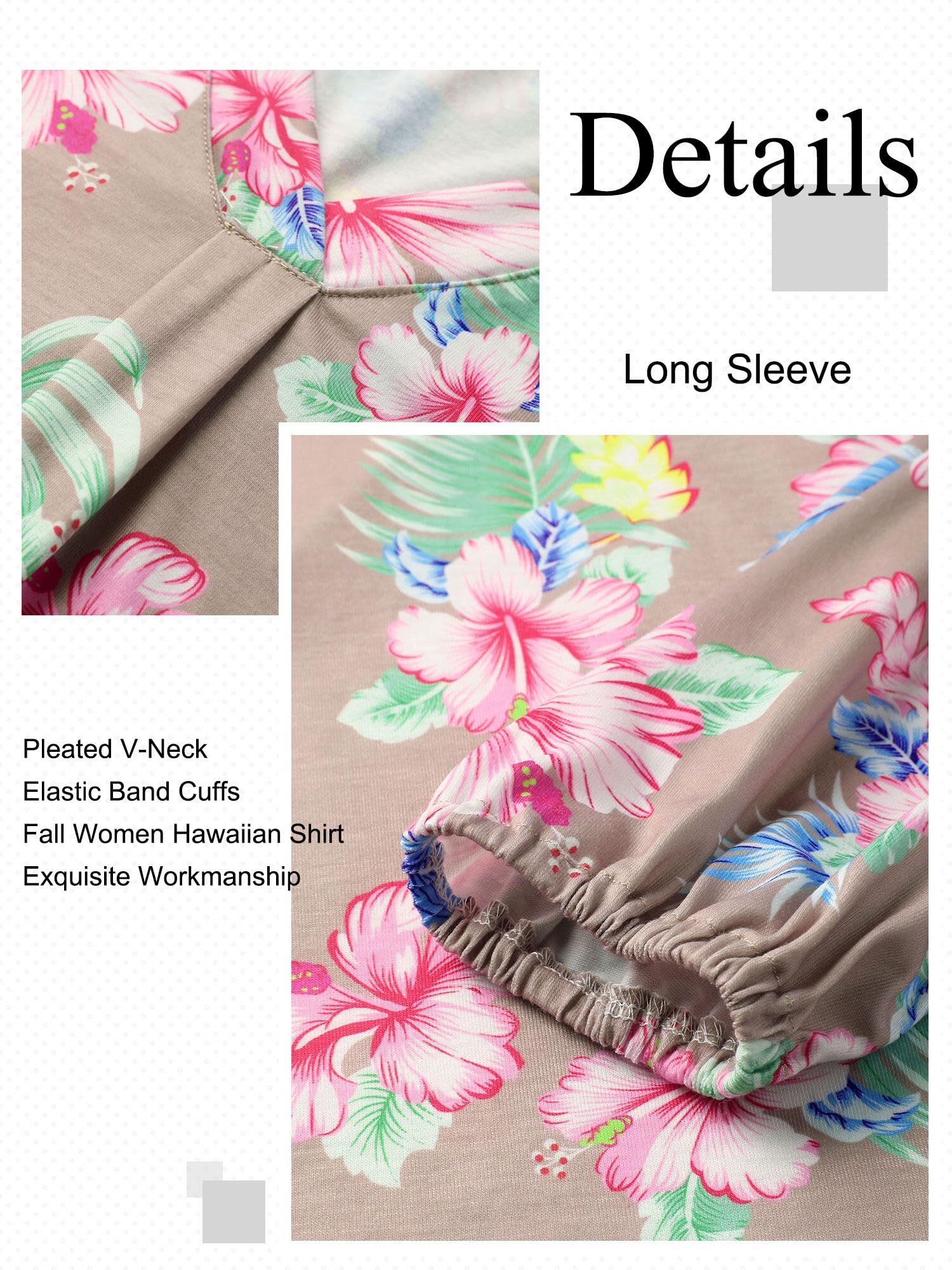 ZXZY Womens Hawaiian Shirt Vintage Leaf Floral Printed Tropical Tops V Neck Puff Long Sleeves Shirts Coffee