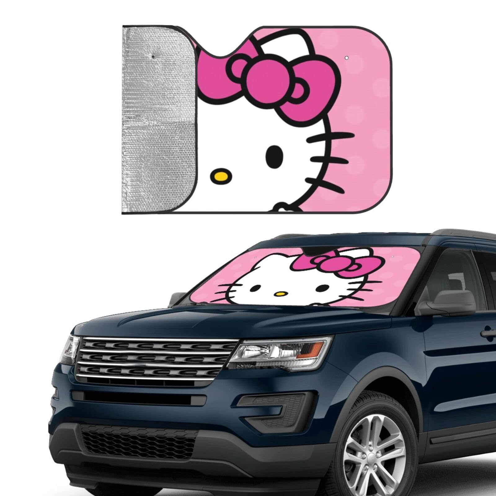 Wasinle Cartoon Car Windshield Sunshade Blocks Sun Visor Protector Foldable Sun Shield Keep Your Vehicle Cool, Fits Windshields of Most Sizes(Small 51 x 27.5 in) Black 6