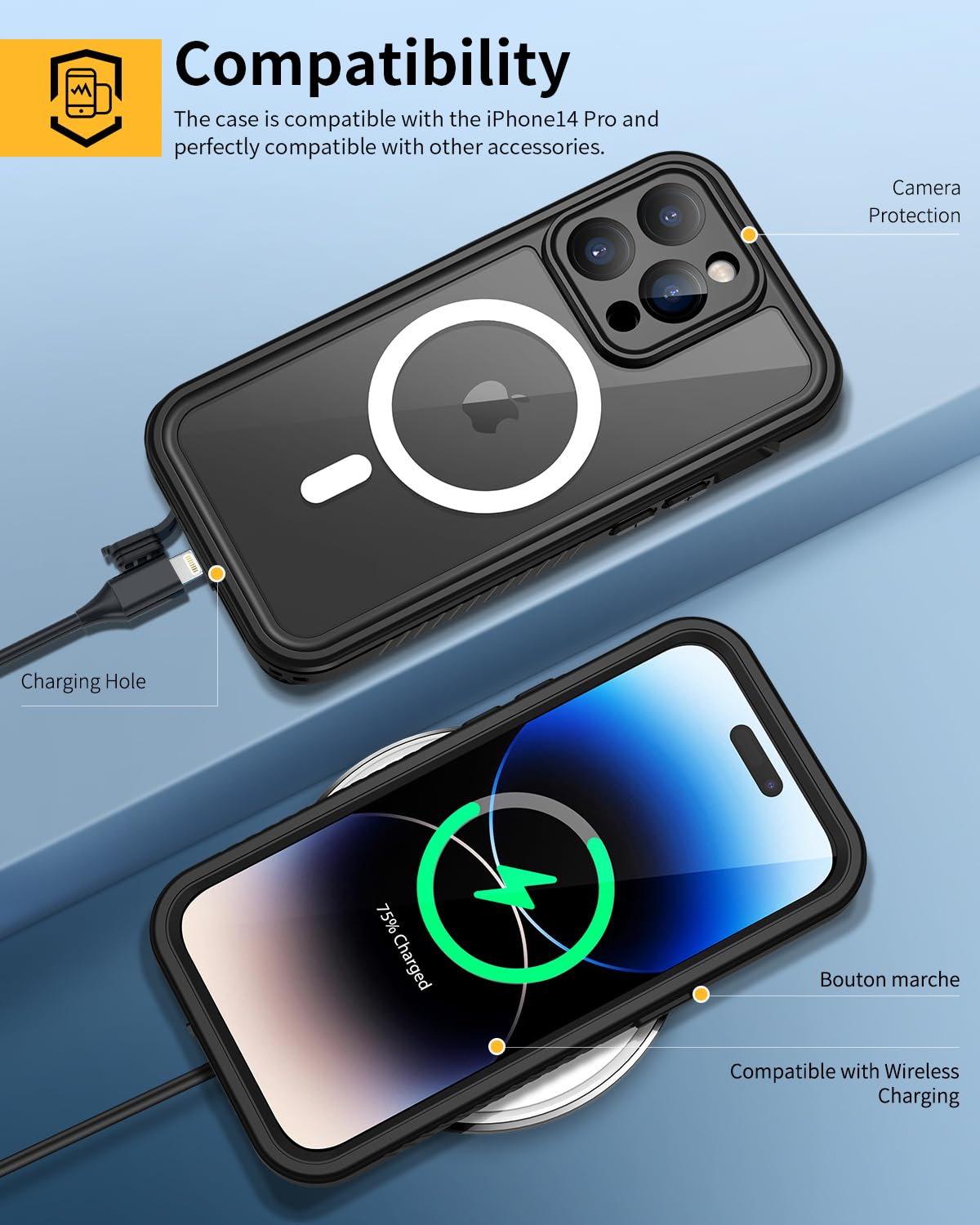 Lanhiem for Magnetic iPhone 14 Pro Max Case, Waterproof Dustproof Case with Built-in Screen Protector Compatible with Magsafe, Full Body Protective Cover for iPhone 14 Pro Max 6.7 inch -Black