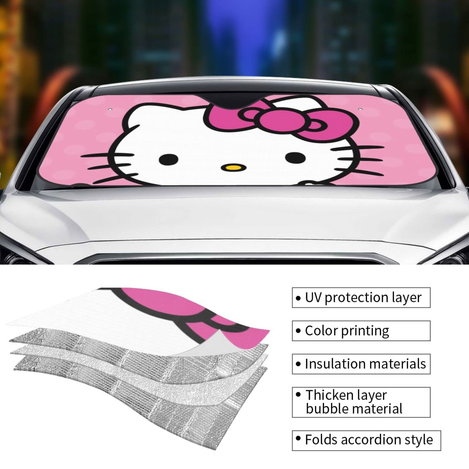 Wasinle Cartoon Car Windshield Sunshade Blocks Sun Visor Protector Foldable Sun Shield Keep Your Vehicle Cool, Fits Windshields of Most Sizes(Small 51 x 27.5 in) Black 6