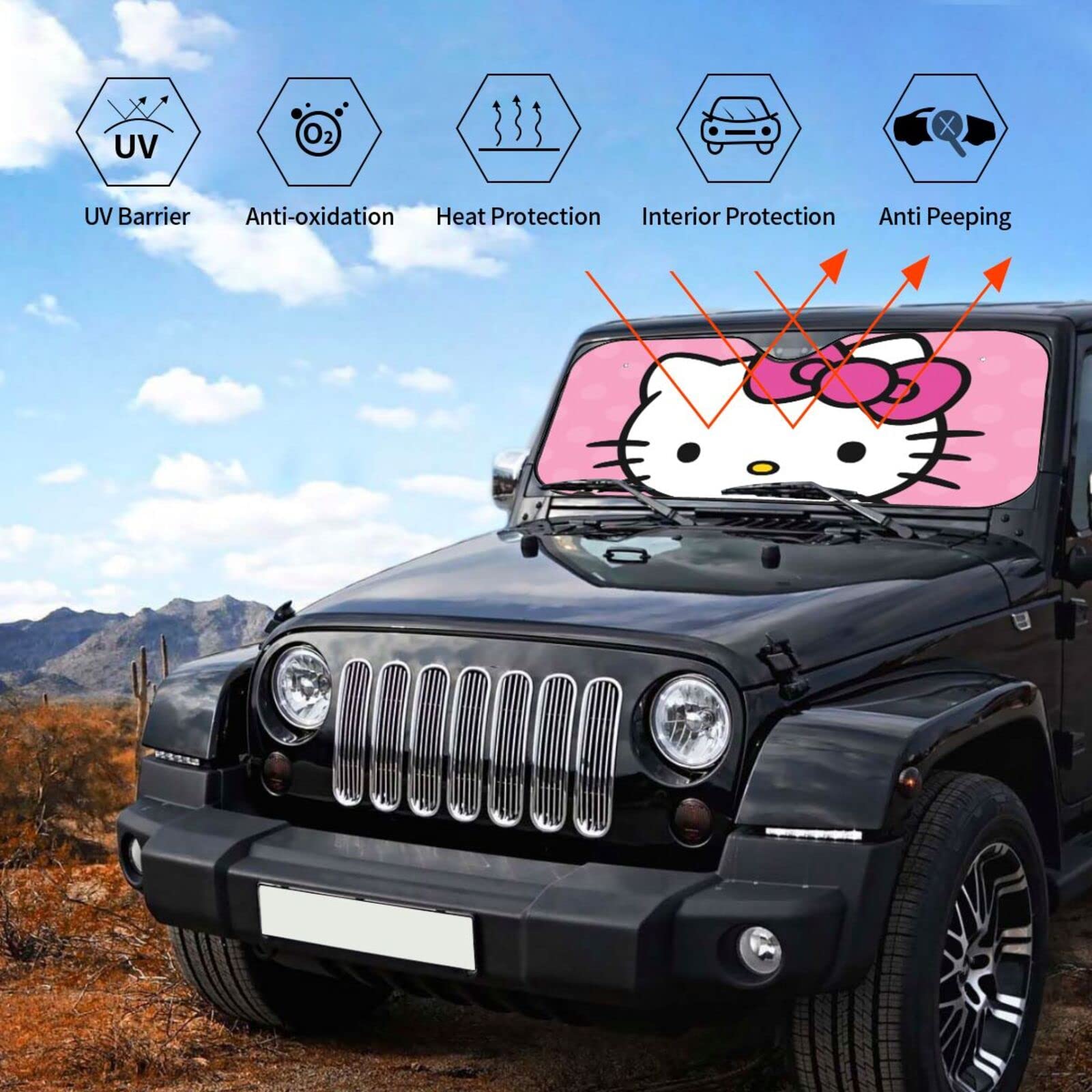 Wasinle Cartoon Car Windshield Sunshade Blocks Sun Visor Protector Foldable Sun Shield Keep Your Vehicle Cool, Fits Windshields of Most Sizes(Small 51 x 27.5 in) Black 6