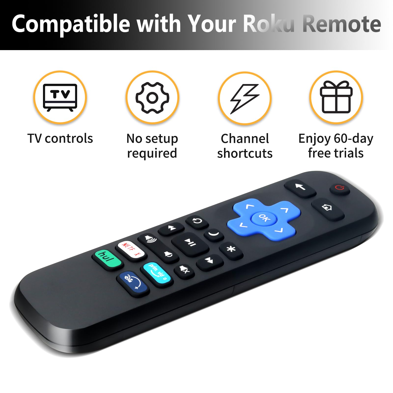 New Universal TV Remote Controls Exclusively for Roku TV,Compatible with TCL, Hisense, Onn, Sharp, Element, Westinghouse, and Philip Roku Serie Smart TVs (Not for Roku Stick or Box)(Pack of 2)
