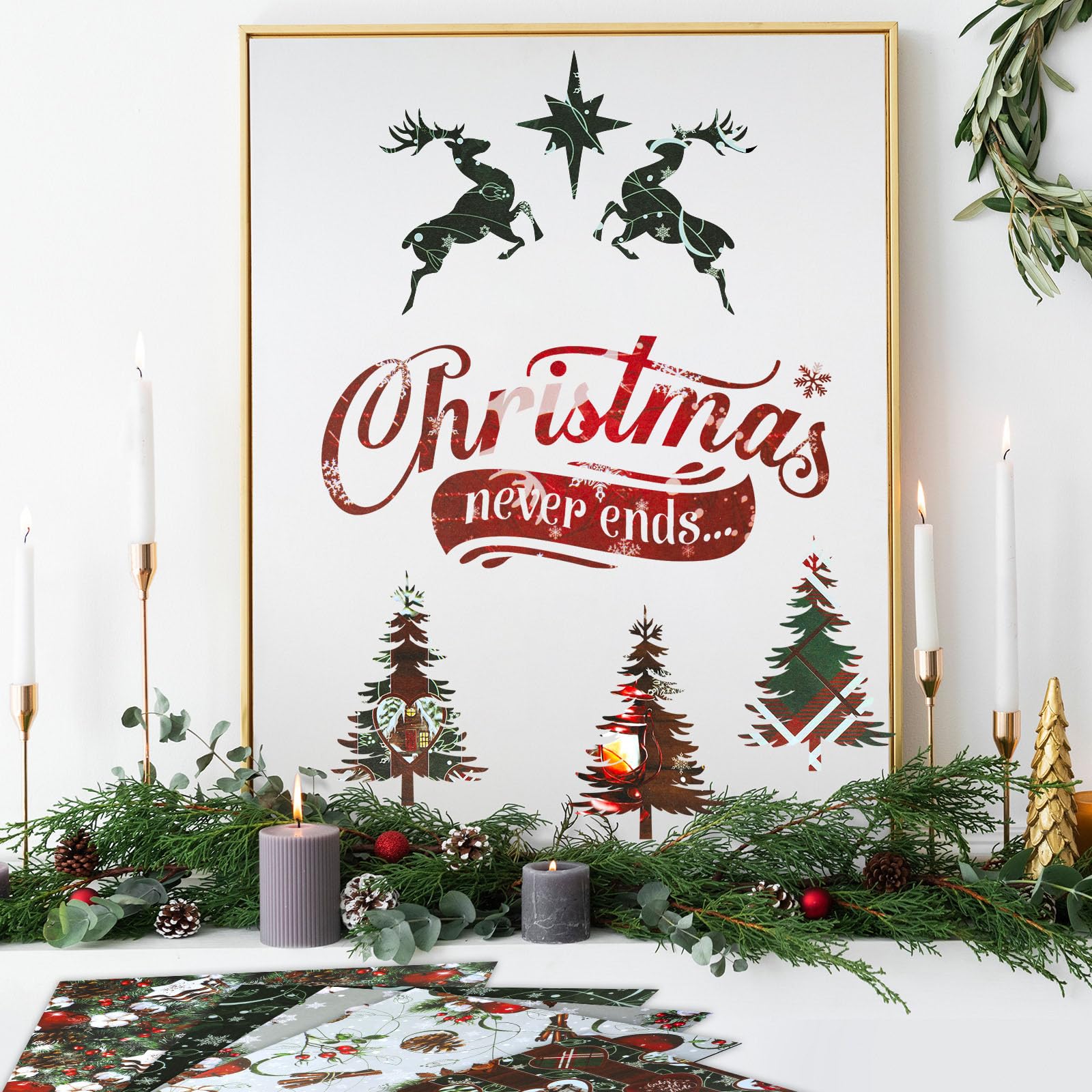 PUIKSXER 6"x6" Merry Christmas Scrapbook Paper Pad, 24 Sheets Plaid Snowflake Deer Pinecone Wood Texture Pattern Paper Single-Sided Holiday Craft Paper for Junk Journal Card Making Album Party Decor