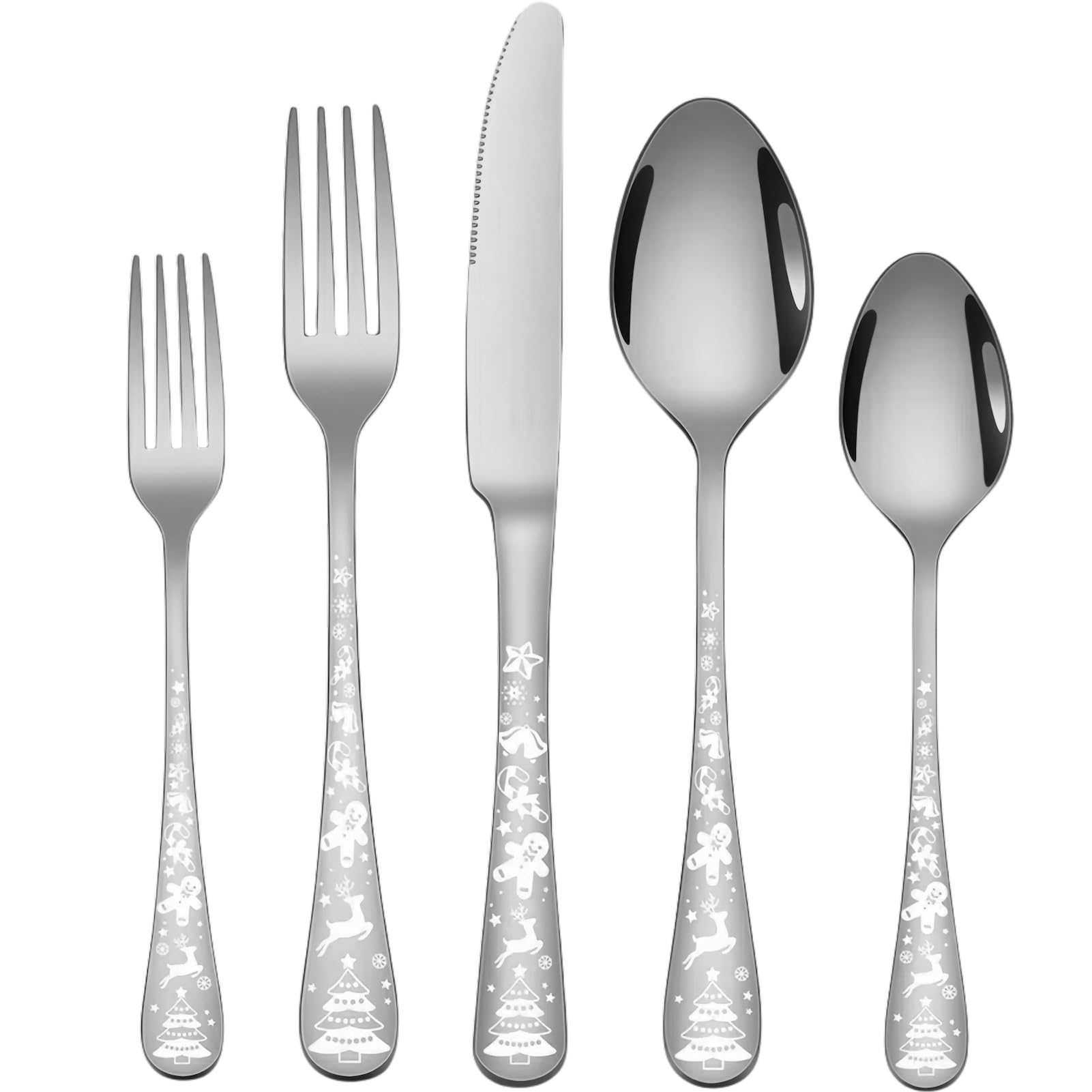 Vilihkc 20 Piece Stainless Steel Christmas Style Silverware Set Flatware Set Kitchen Utensil Set Service for 4 Tableware Cutlery Set for Home and Restaurant Dishwasher Safe