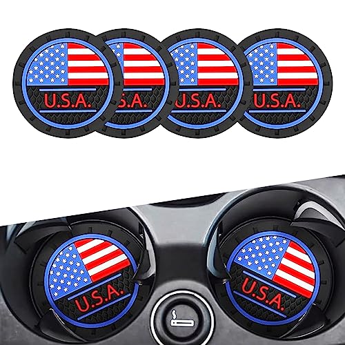 Fogfar Pack-4 Embedded Car Coaster, 2.75" Coaster with American Flag Pattern, PVC Soft Coaster Non-Slip and Anti-Spill, Car Decoration Accessories Suitable for Most Models (Multicolored #Round)