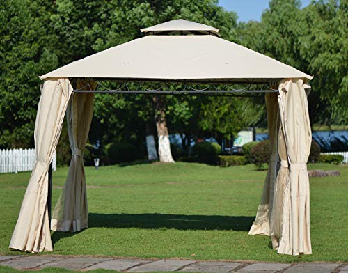 Freestanding Shelter Quality Double Tiered Grill Canopy, Outdoor BBQ Gazebo Tent with UV Protection, Beige 127" W