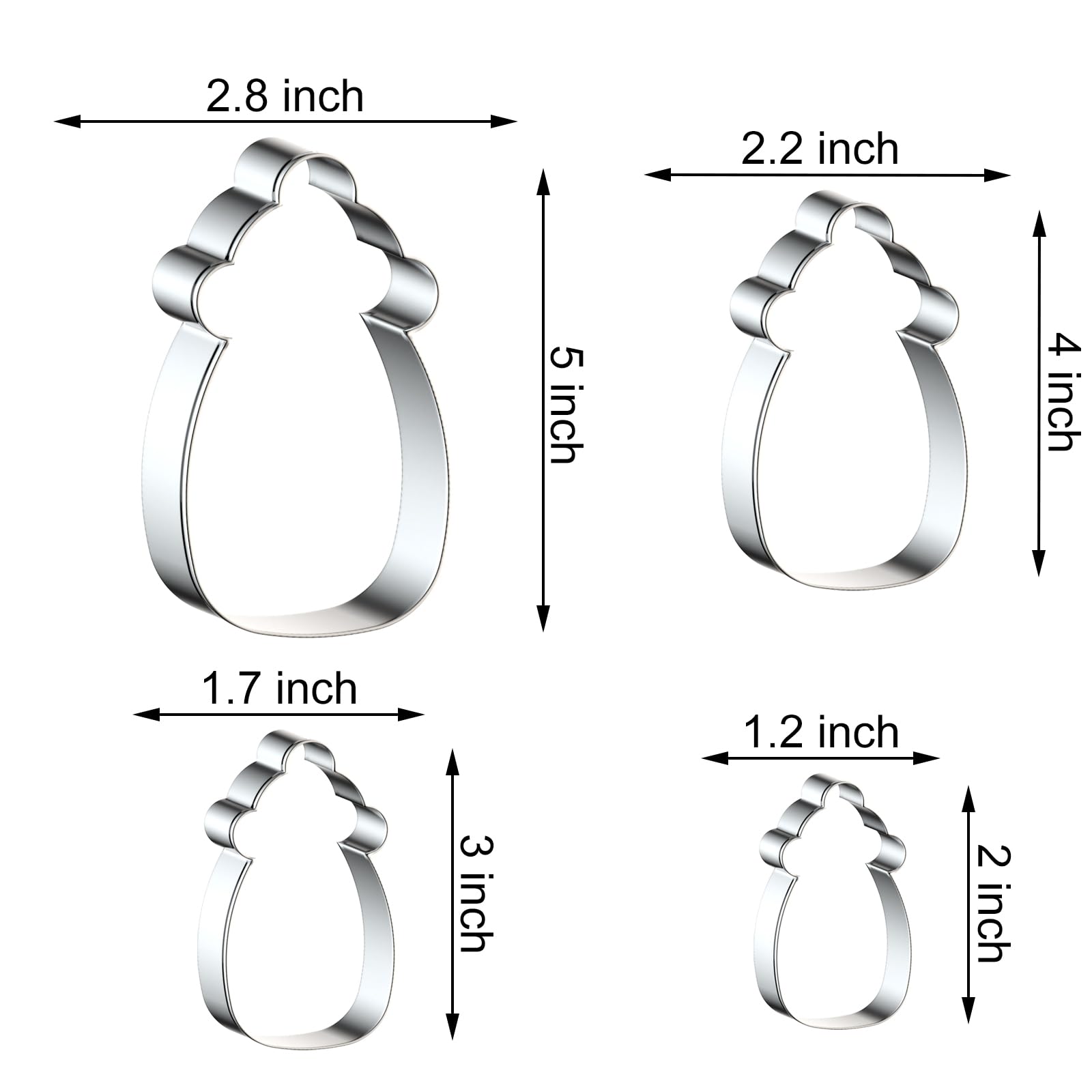 Baby Bottle Cookie Cutter Set for Baby Shower Baking, 5/4/3/2 inch, 4 Piece, Stainless Steel