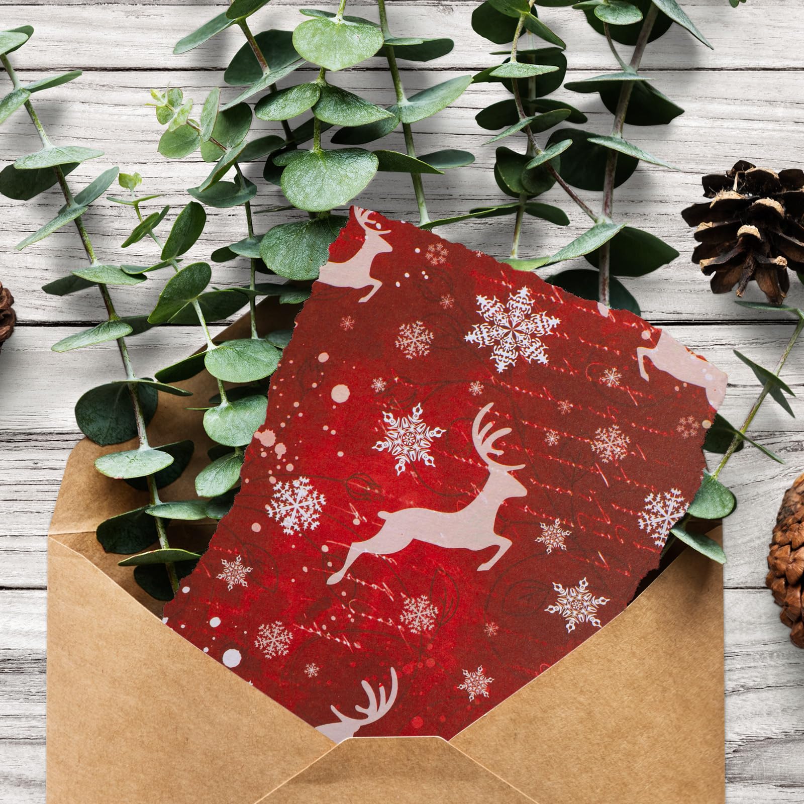 PUIKSXER 6"x6" Merry Christmas Scrapbook Paper Pad, 24 Sheets Plaid Snowflake Deer Pinecone Wood Texture Pattern Paper Single-Sided Holiday Craft Paper for Junk Journal Card Making Album Party Decor