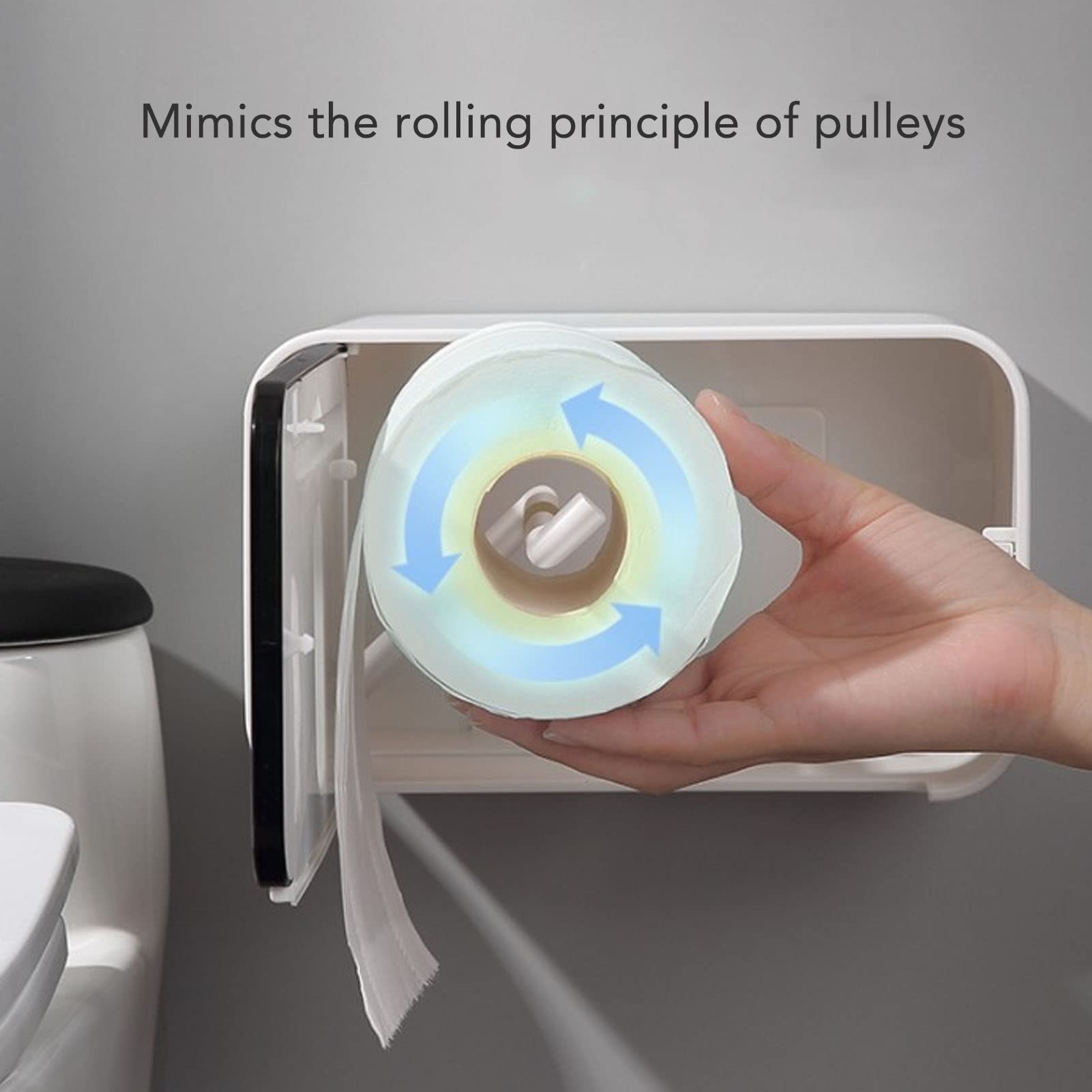 Wall Mounted Bathroom Paper Towel Holder, Non Perforated Toilet Paper Roll Holder, Large Capacity Waterproof Paper Towel Dispenser, Double Spout for Soap, Cell Phone or Other Items(Black)
