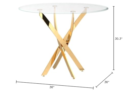 36" Round Dining Table for 4, Glass Kitchen & Dining Room Tables, Modern Circle Dining Room Table with 0.39" Tempered Glass Tabletop and Cross Stainless Steel Legs for Dinner Small Spaces