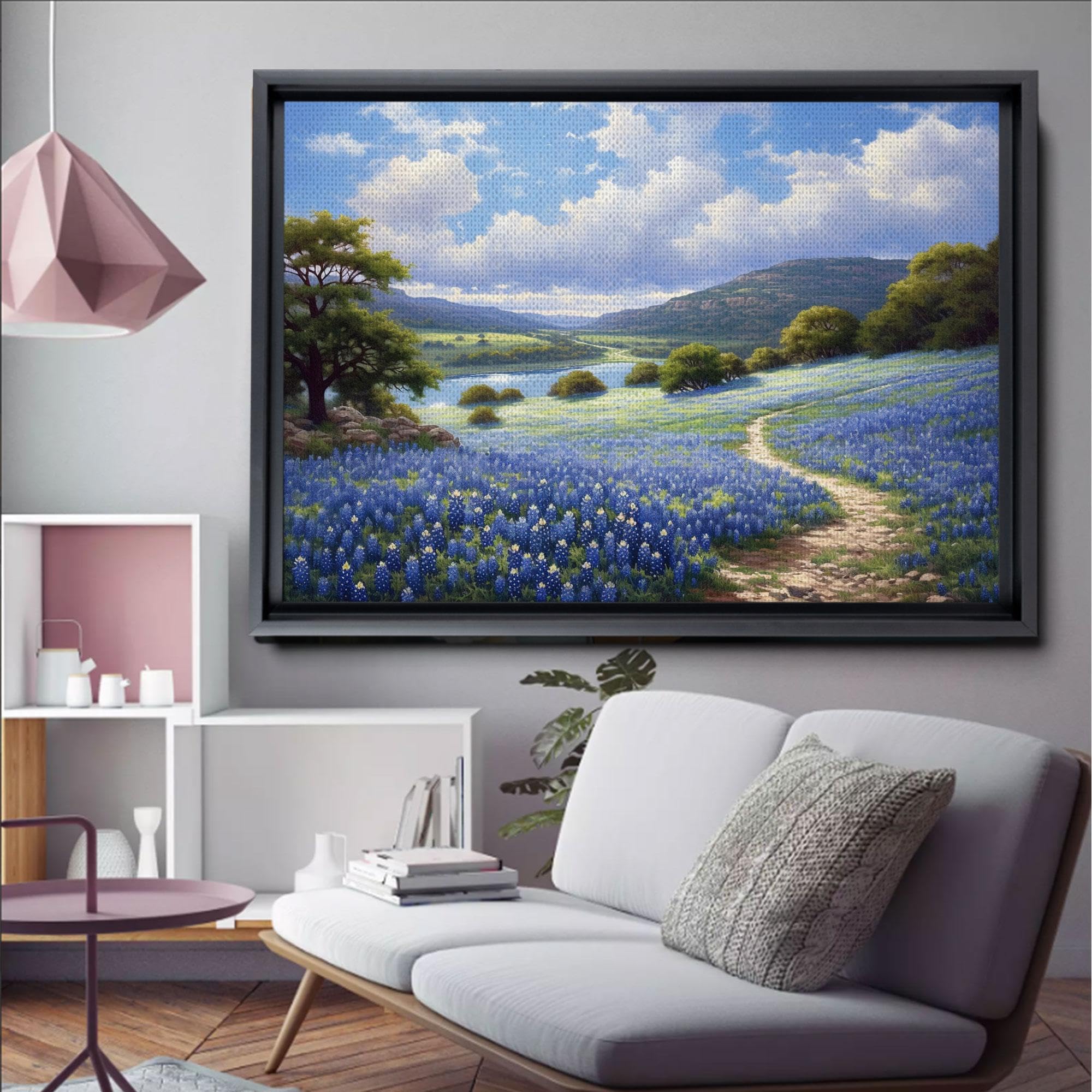 Enchanting Texas, Native Texas Hill Country Bluebonnet Landscape - Fine Art Print Mounted in a White Mat Board