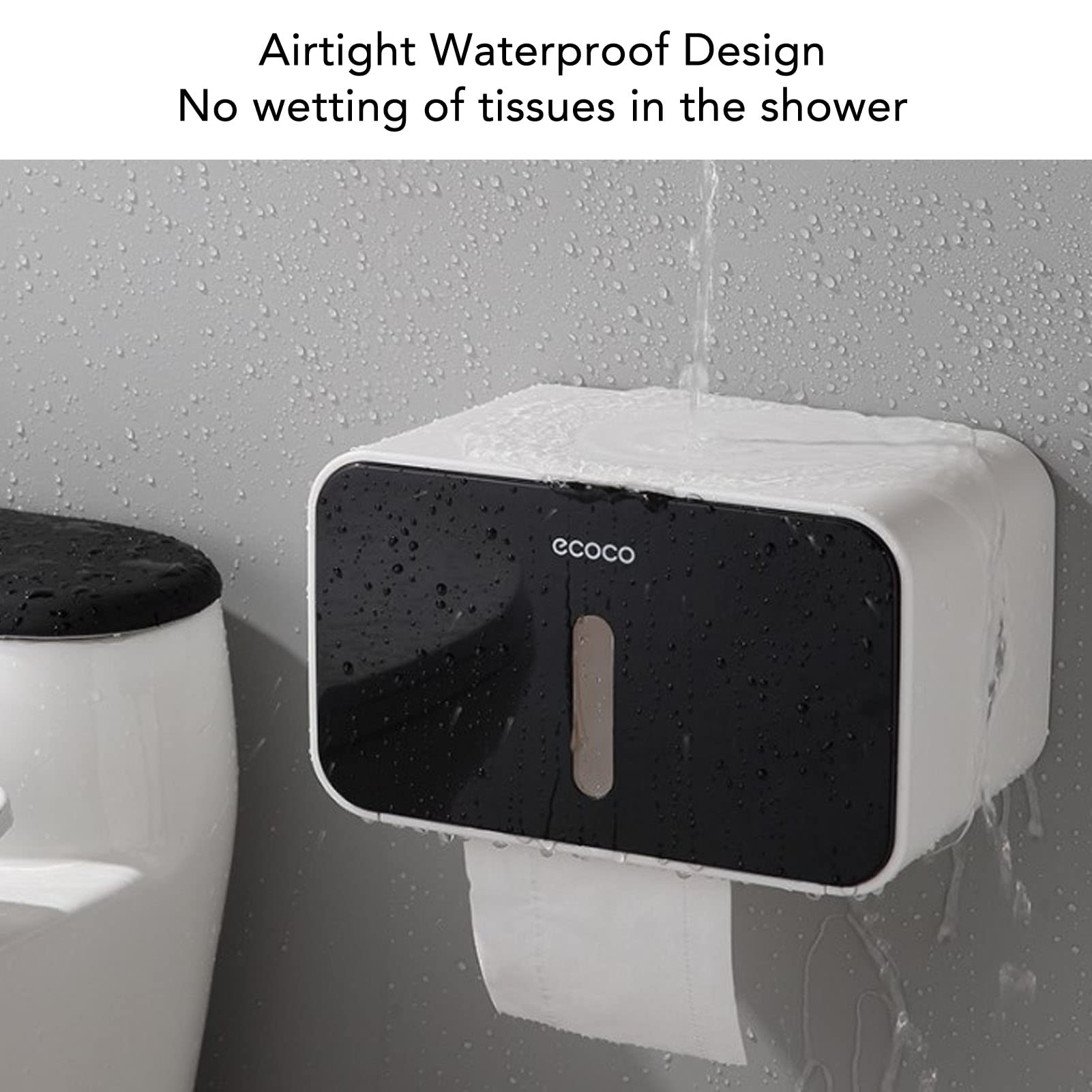 Wall Mounted Bathroom Paper Towel Holder, Non Perforated Toilet Paper Roll Holder, Large Capacity Waterproof Paper Towel Dispenser, Double Spout for Soap, Cell Phone or Other Items(Black)