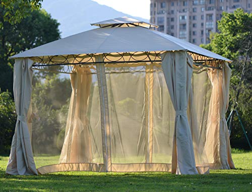 Freestanding Shelter Quality Double Tiered Grill Canopy, Outdoor BBQ Gazebo Tent with UV Protection, Beige 127" W