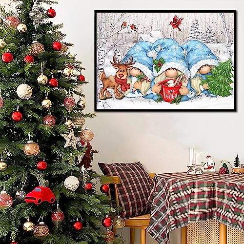 cupmod Christmas Diamond Painting Kits for Adults,Gnome Diamond Art Kits for Adults,5D DIY Full Drill Xmas Gnome Diamond Dots Kits Crystal Rainstone Gem Art for Home Wall Decor 12x16inch
