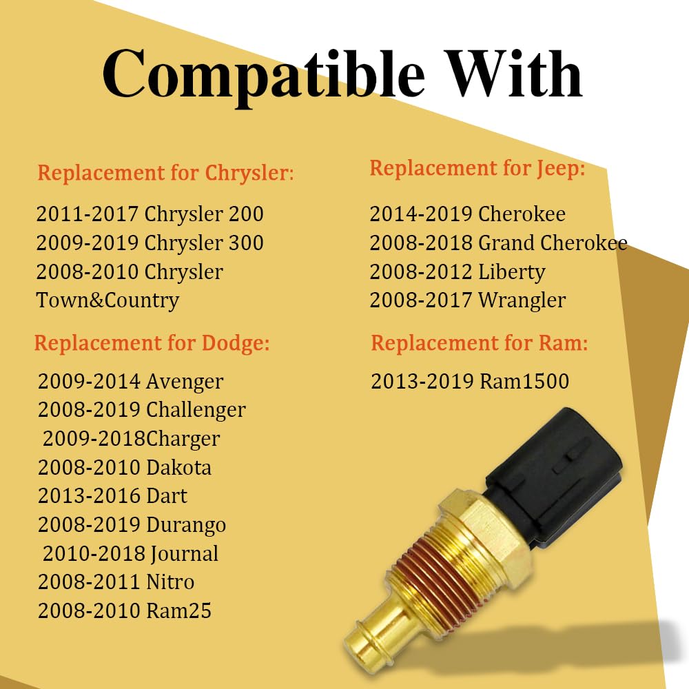 Zufoty Engine Coolant Temperature Sensor, Radiator Coolant Fan Switch, Water Temperature Sensor Compatible with Chrysler, Grand Cherokee, J-eep Wrangler, Durango, Replace OE# 5149077AB