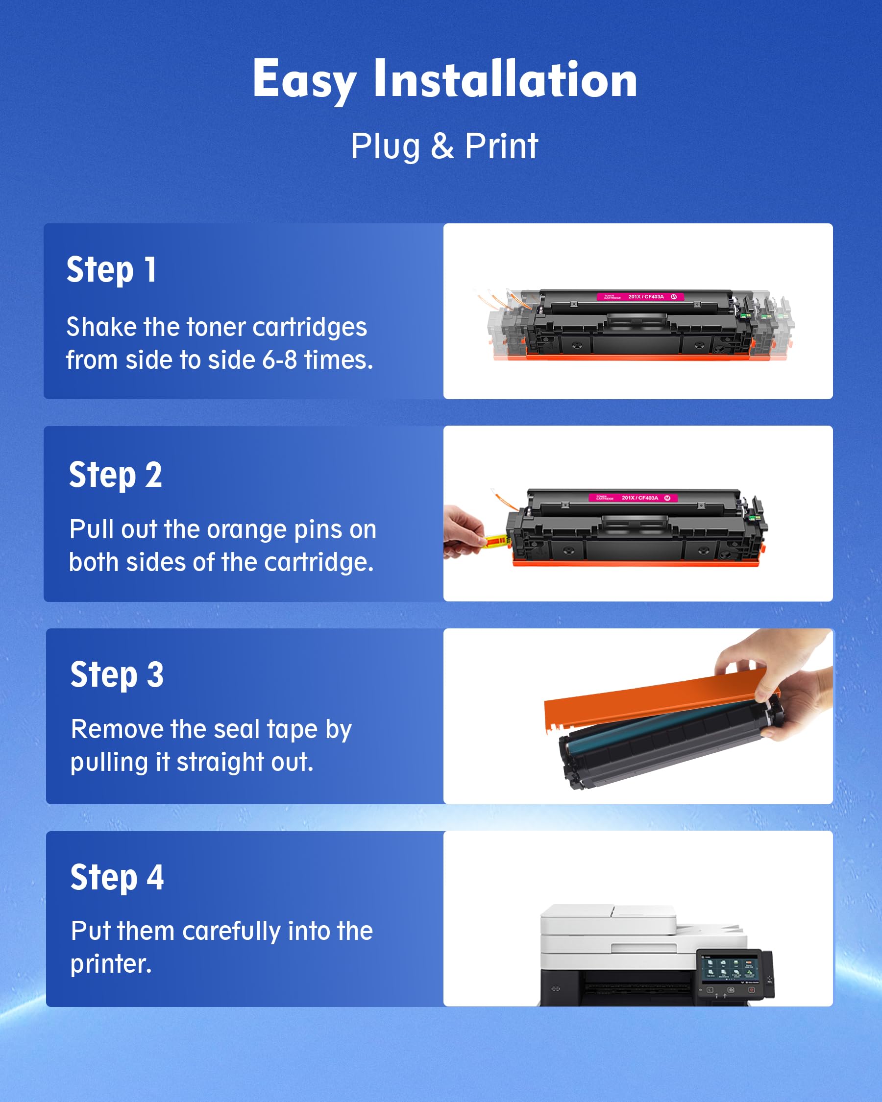 DMGE 201X Toner Cartridges 4 Pack - High Yield Replacement for HP 201X Black HP 201X 201A Compatible with HP Color Laserjet Pro MFP M277dw Toner,M252dw Toner,M277 M252 Series Printer