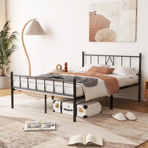 Mavesmog Full Size Bed Frame 14 inch Metal Platform Mattress Foundation with Headboard Footboard, Heavy Duty Full Bed Frame, No Box Spring Needed, Under Bed Storage Easy Assembly