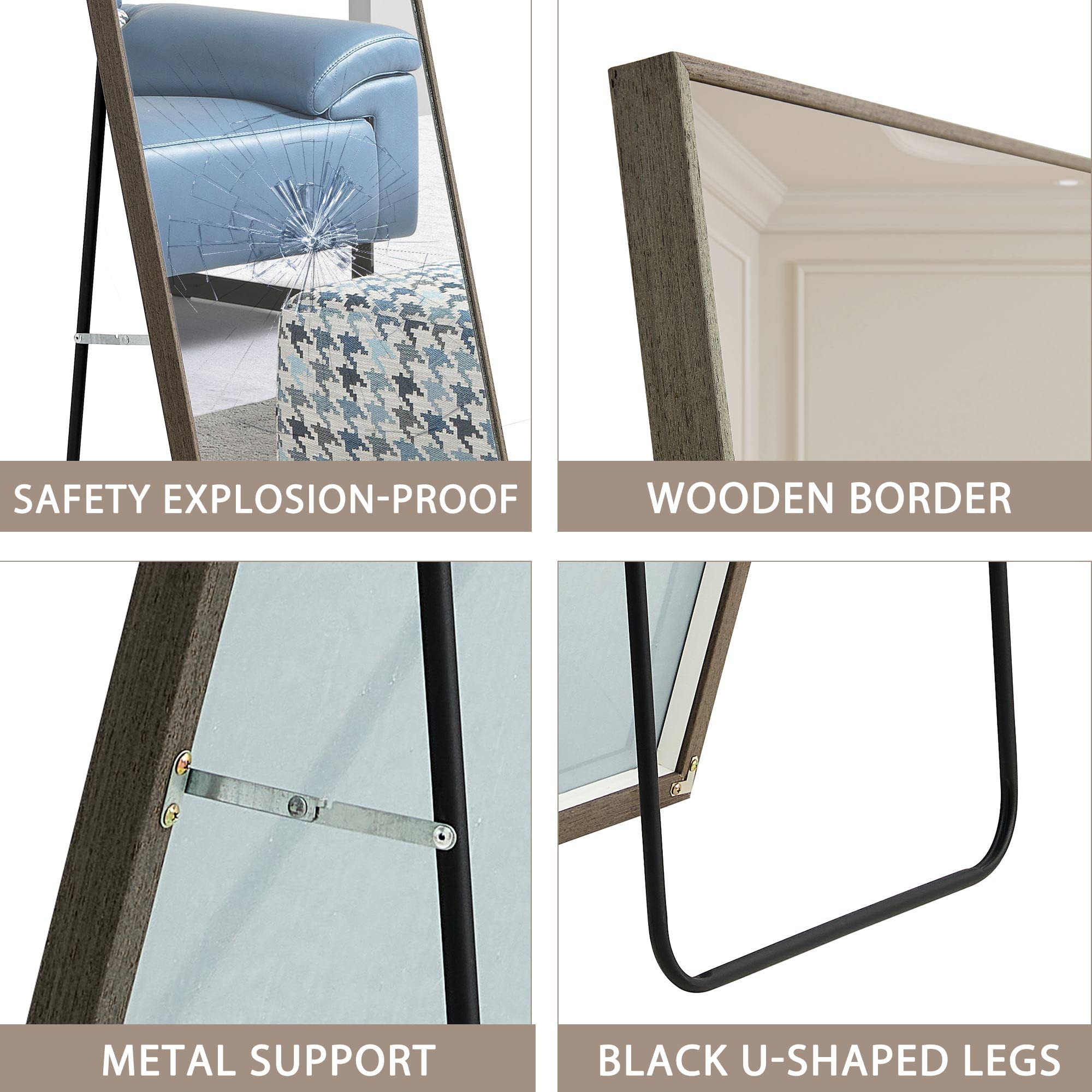 CIATRE Solid Wood Frame Full-Length Mirror - Dressing Mirror for Bedroom, Home Porch, and Clothing Store - Floor Mounted or Wall Mounted - 65" x 23"