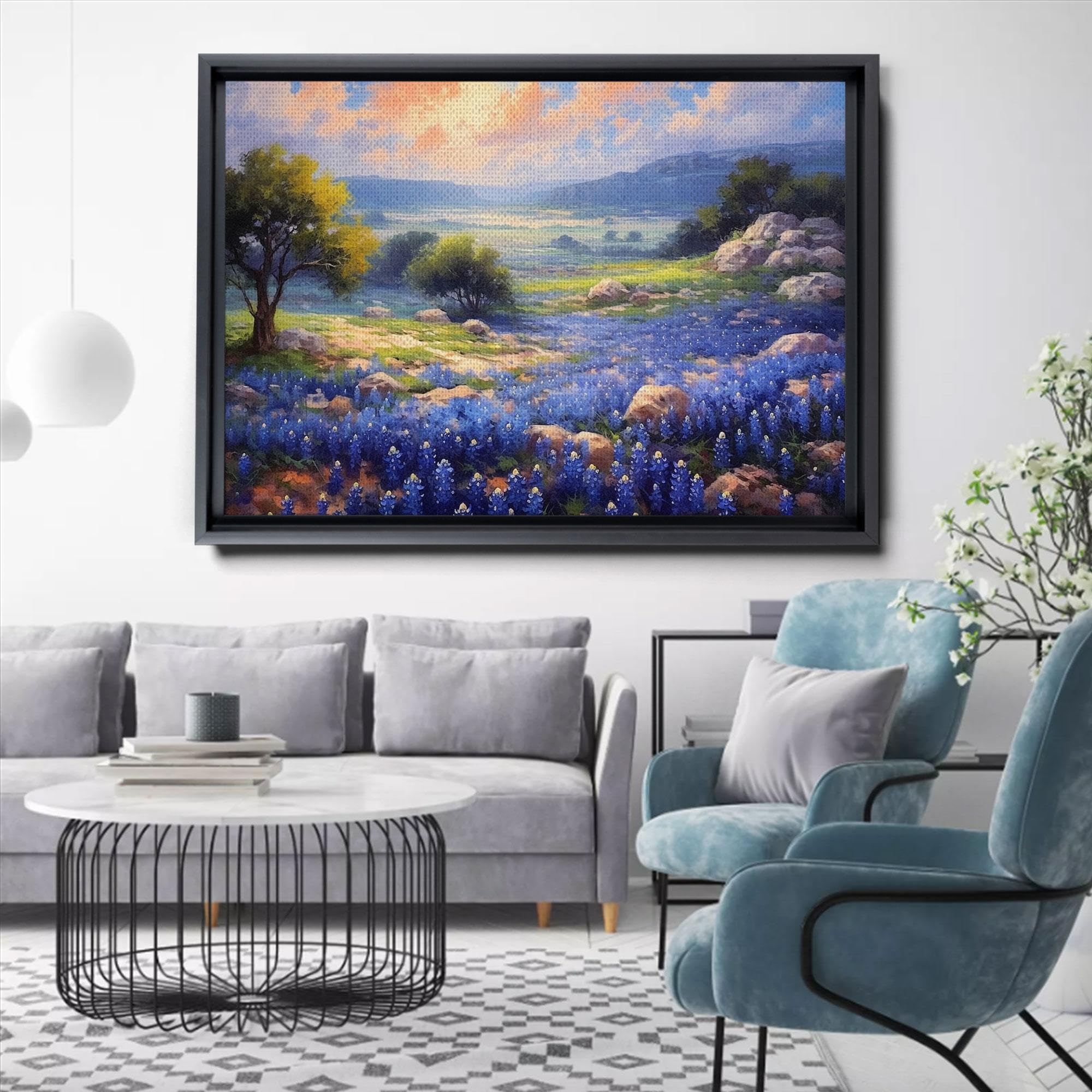 Enchanting Texas, Native Texas Hill Country Bluebonnet Landscape - Fine Art Print Mounted in a White Mat Board