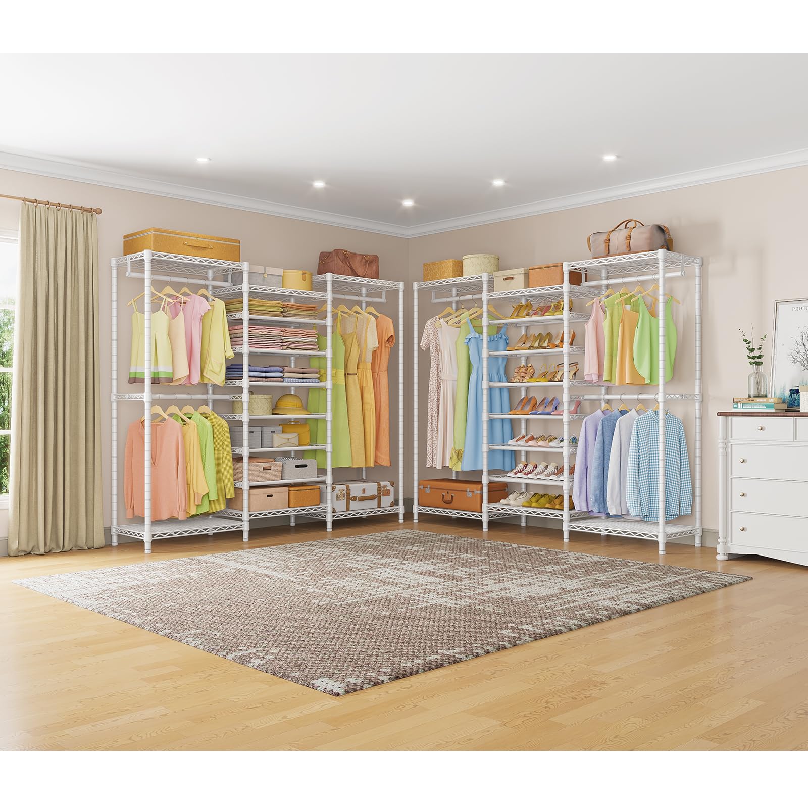 VIPEK S3 Freestanding Clothes Rack Heavy Duty Garment Rack 6-Tier Shoe Racks Closet Storage Organizer Large Wardrobe, Hanging Rod, Adjustable Metal Shelf, 68.9" L x 15.7" W x 76.4" H, White