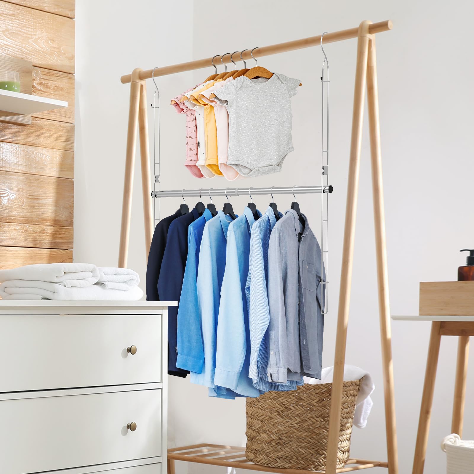 STARTOSTAR Closet Hanging Rod, Width and Height Adjustable Closet Extender Hanging Rod, Closet Hanging Organizer, Stainless Steel Double Closet Rod, Space-Saving Clothes Hanging Bar -1 Pack