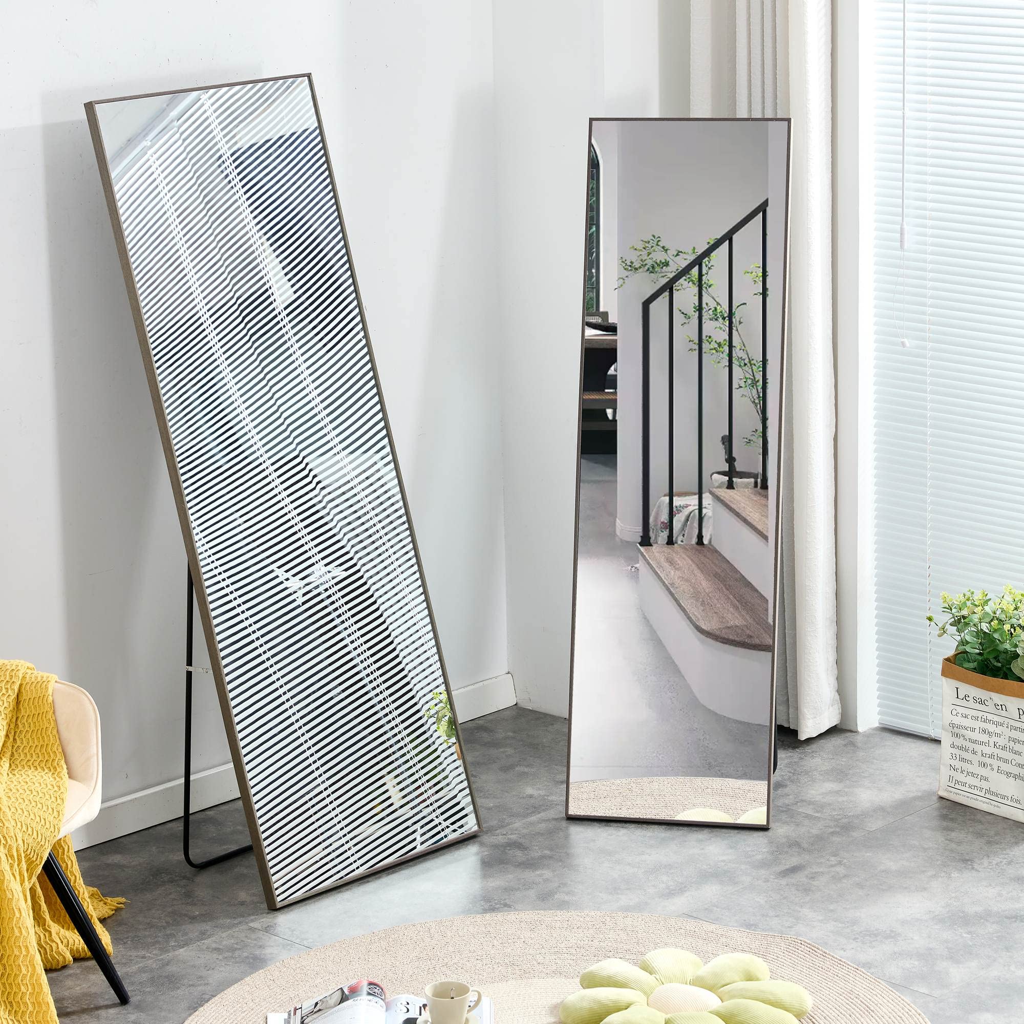 CIATRE Solid Wood Frame Full-Length Mirror - Dressing Mirror for Bedroom, Home Porch, and Clothing Store - Floor Mounted or Wall Mounted - 65" x 23"