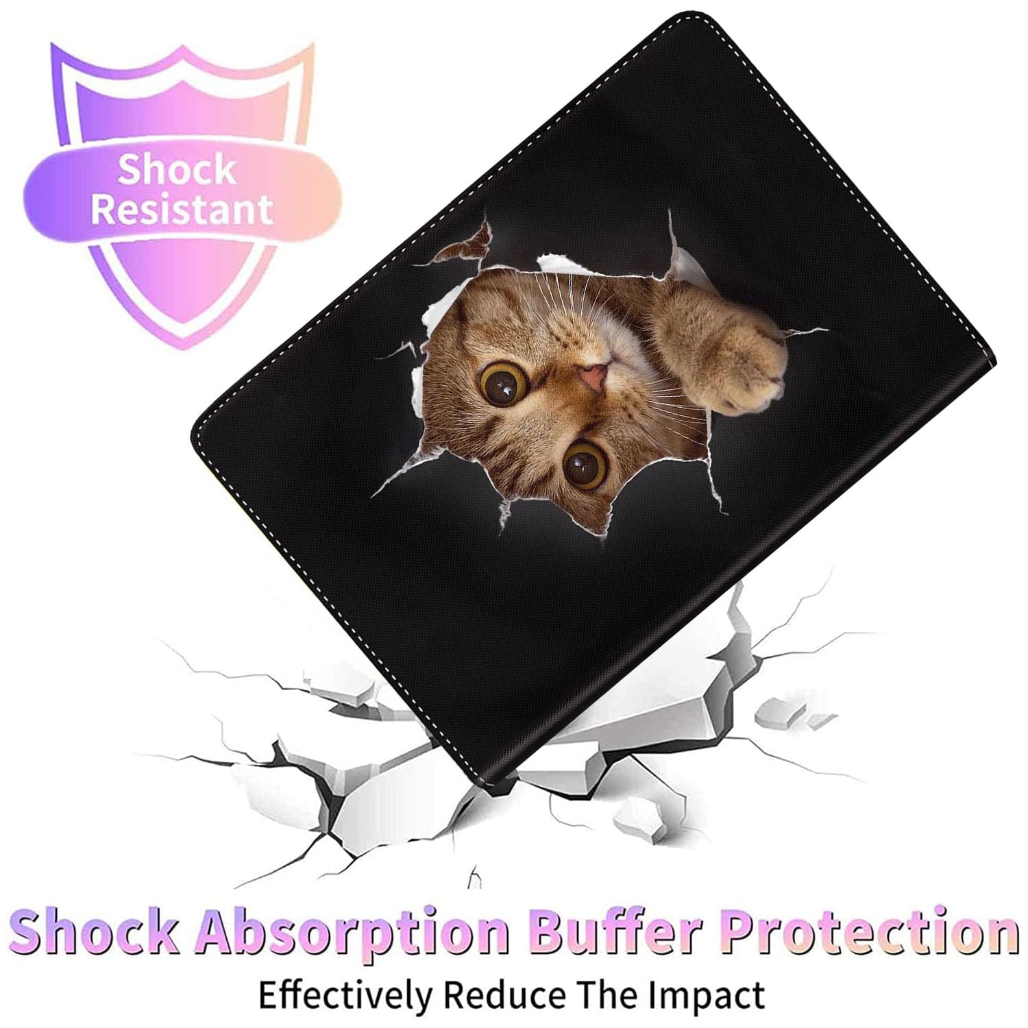 Case for iPad 9th / 8th / 7th Generation (2021/2020/2019) 10.2 inch/iPad Air 10.5" 2019 / iPad Pro 10.5", Leather Smart Cover with Auto Wake/Sleep, Funny Cat