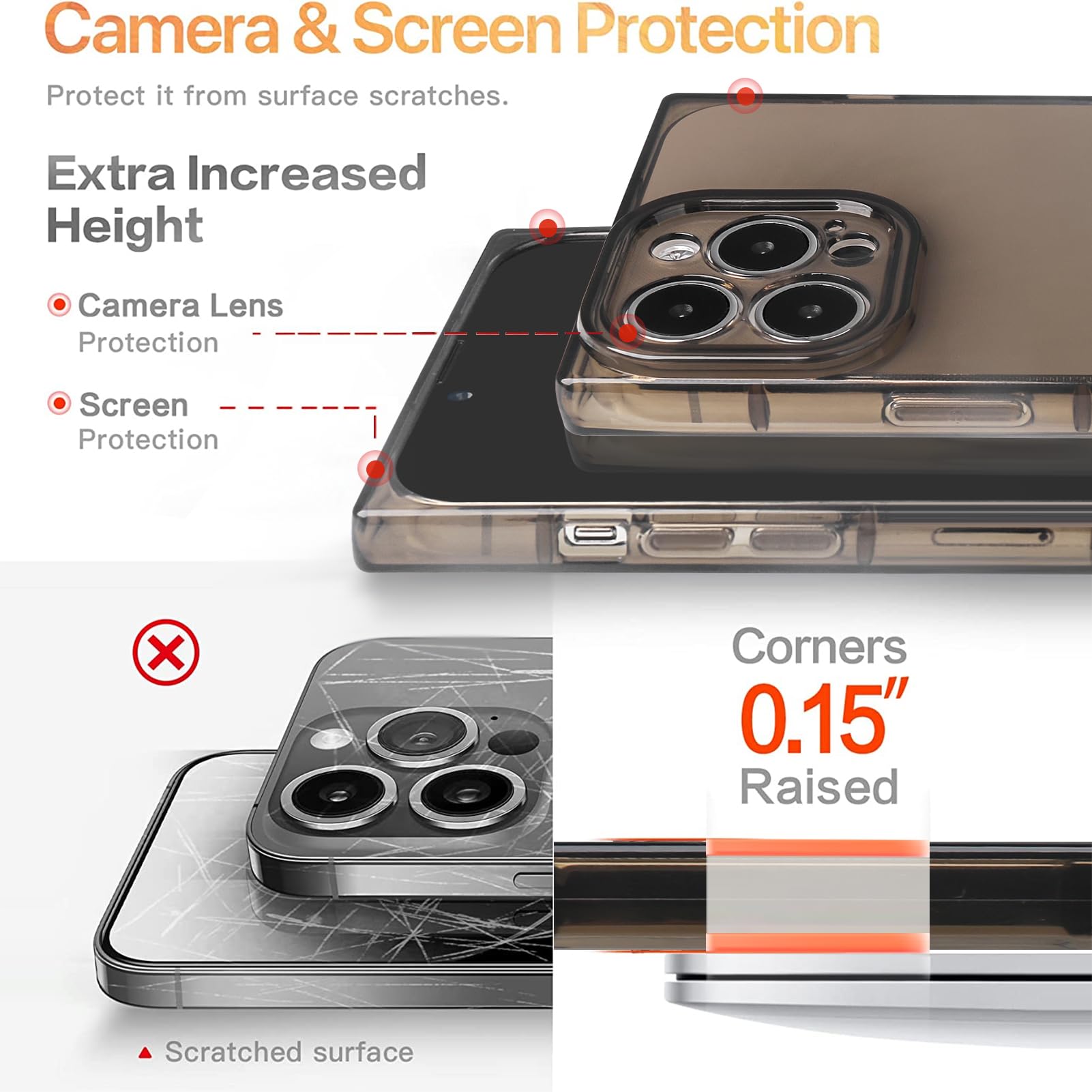 KRY Black Clear Phone Case for iPhone 13 Pro Max Case with [Screen Protector][Camera Protection] Cute Design, Slim Cover for iPhone 13 Pro Max [Soft Anti-Scratch] for Women Girls