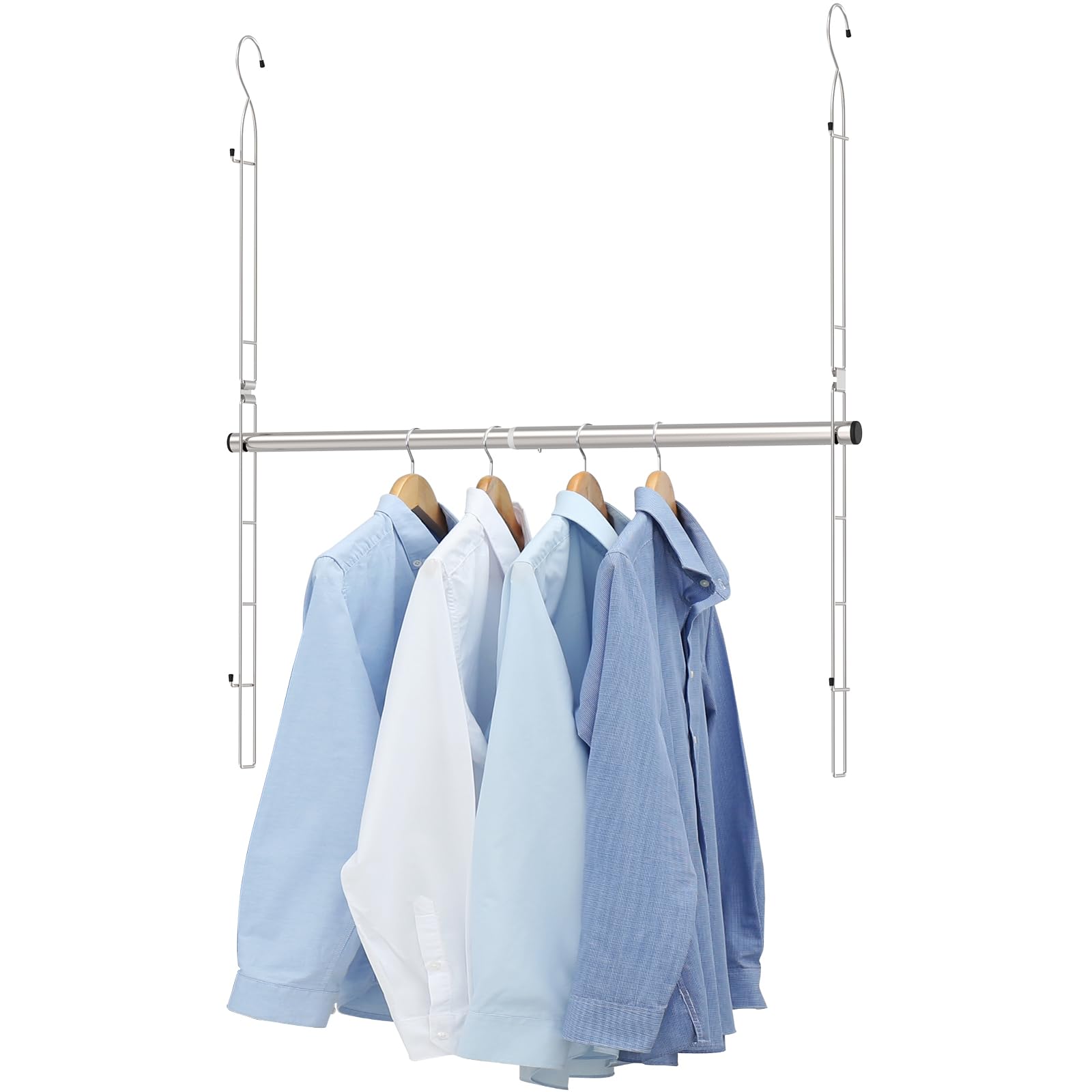 STARTOSTAR Closet Hanging Rod, Width and Height Adjustable Closet Extender Hanging Rod, Closet Hanging Organizer, Stainless Steel Double Closet Rod, Space-Saving Clothes Hanging Bar -1 Pack