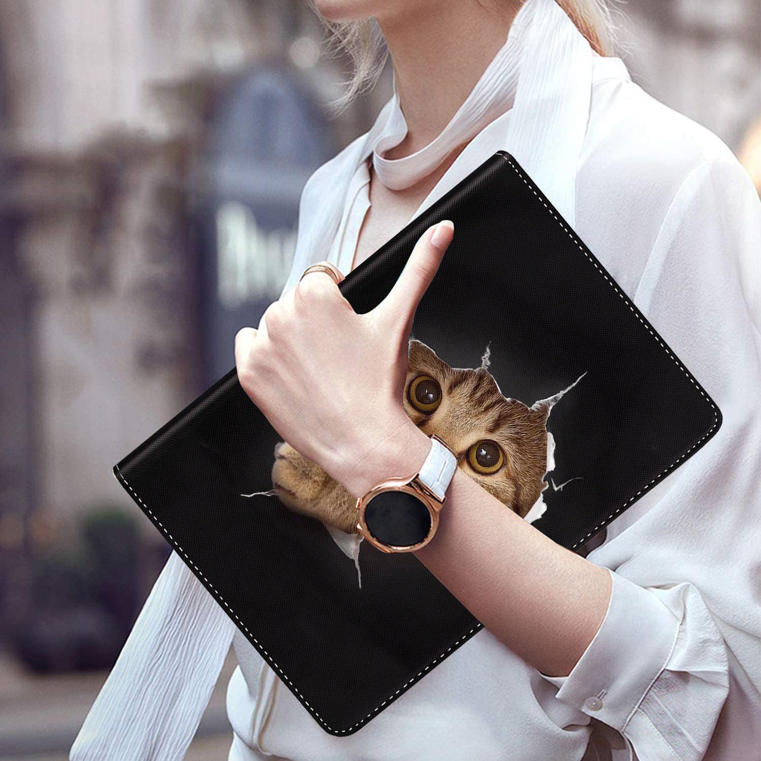 Case for iPad 9th / 8th / 7th Generation (2021/2020/2019) 10.2 inch/iPad Air 10.5" 2019 / iPad Pro 10.5", Leather Smart Cover with Auto Wake/Sleep, Funny Cat