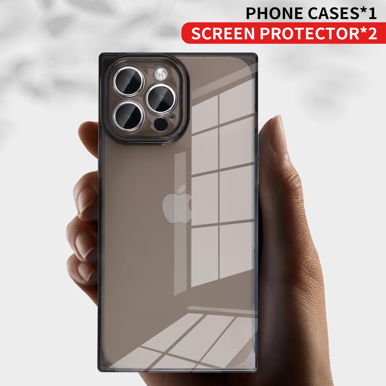 KRY Black Clear Phone Case for iPhone 13 Pro Max Case with [Screen Protector][Camera Protection] Cute Design, Slim Cover for iPhone 13 Pro Max [Soft Anti-Scratch] for Women Girls