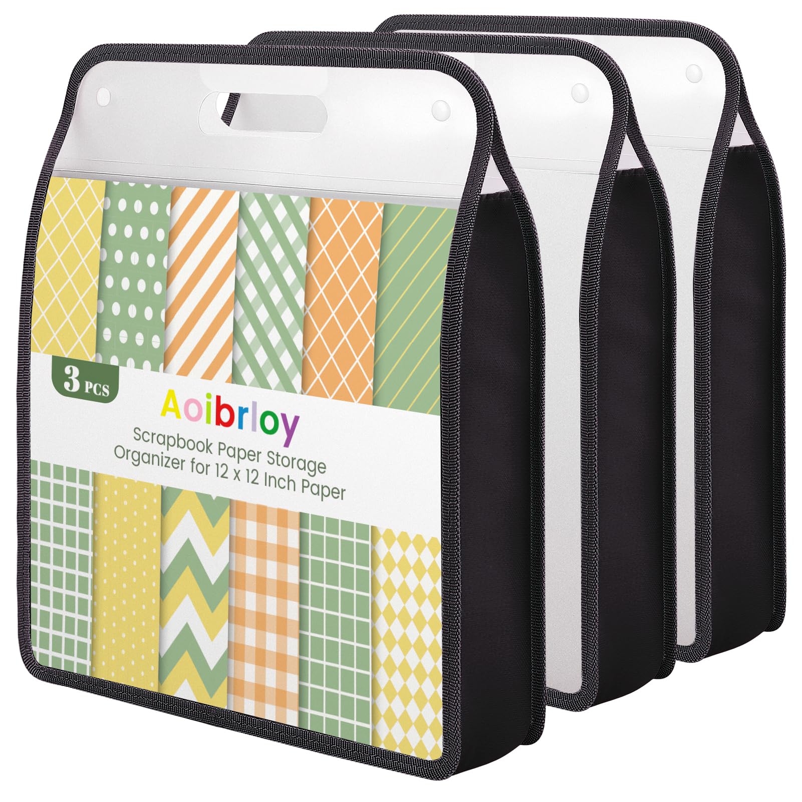 Aoibrloy 3 PCS Scrapbook Paper Storage for Holding 12 x 12 Inch Scrapbook, Black Portable Paper Storage Organizer with Handle for Storing Heat Transfer Papers Document Letter Envelope