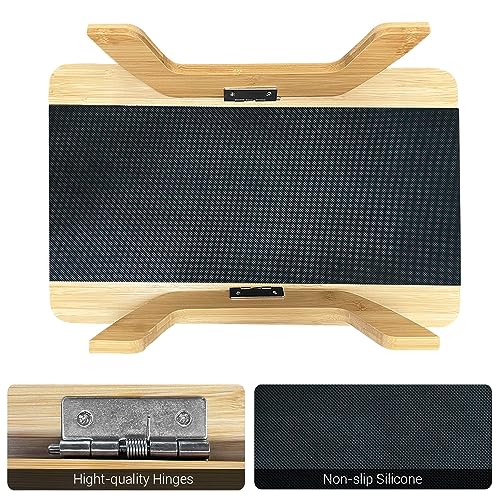 HUGGIB Natural Bamboo Sofa Arm Tray, 12.8 in Width, 12 in Length, 5.5 in Height, with 360 Rotating Bracket for Convenient Use