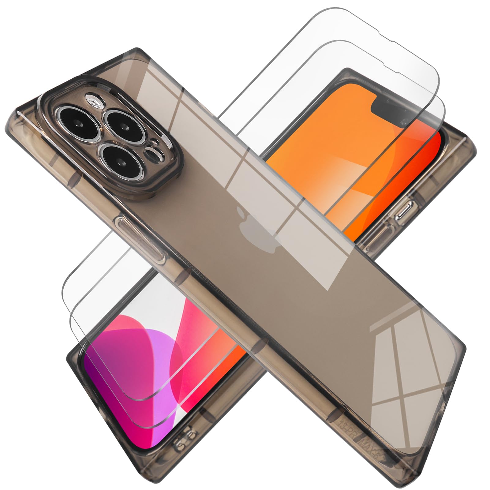 KRY Black Clear Phone Case for iPhone 13 Pro Max Case with [Screen Protector][Camera Protection] Cute Design, Slim Cover for iPhone 13 Pro Max [Soft Anti-Scratch] for Women Girls