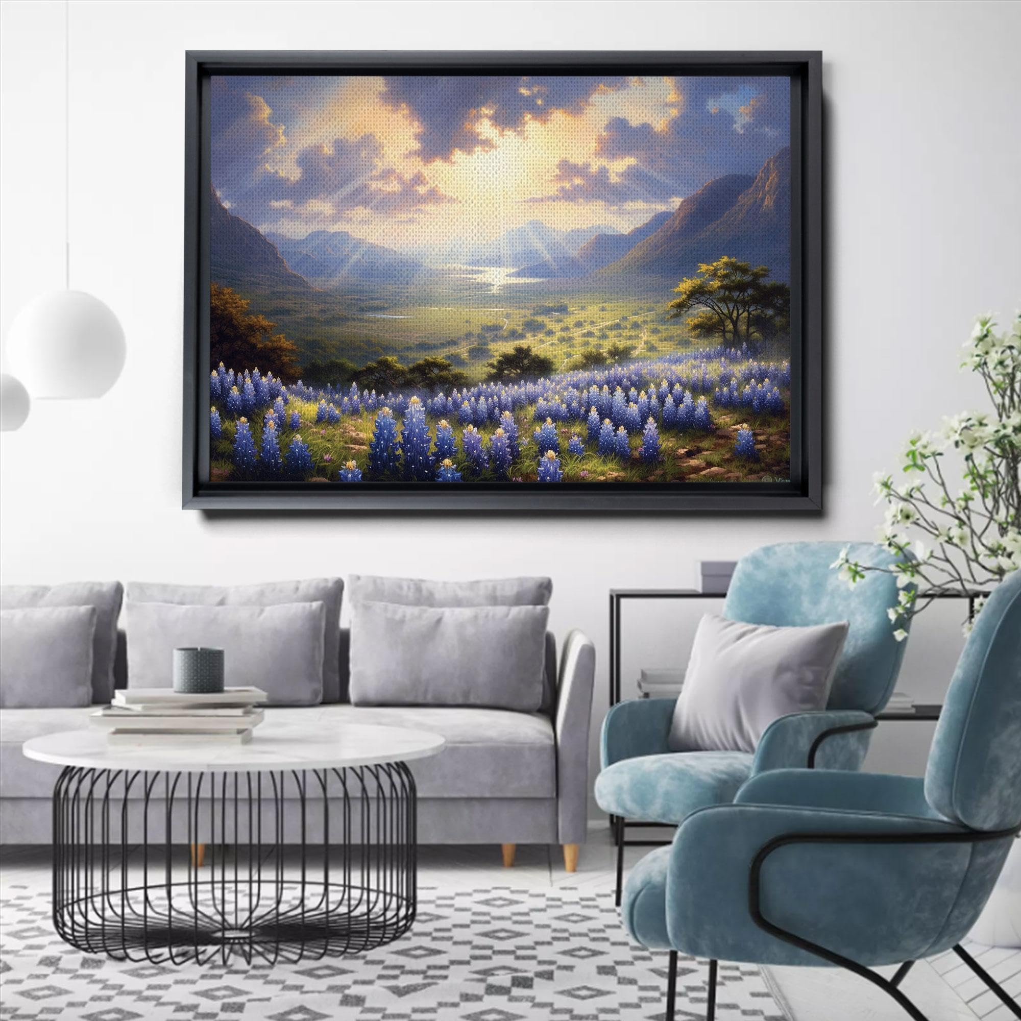 Enchanting Texas, Native Texas Hill Country Bluebonnet Landscape - Fine Art Print Mounted in a White Mat Board