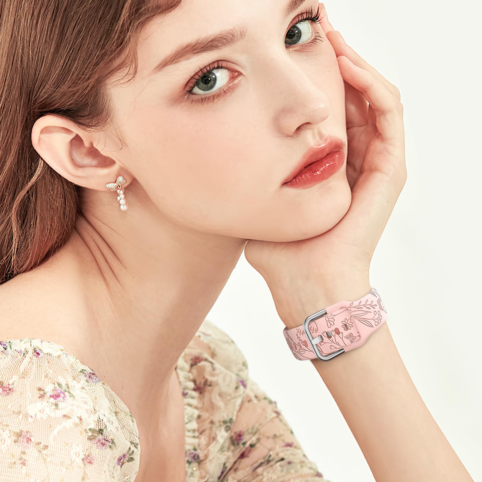 SuperNaNa Floral Design 3 Pack Samsung Galaxy Watch Bands for Women, Elegant Butterfly and Wildflower Engravings, 20mm Width, Quick Release, Soft Silicone
