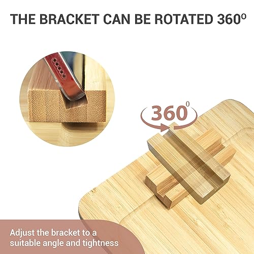 HUGGIB Natural Bamboo Sofa Arm Tray, 12.8 in Width, 12 in Length, 5.5 in Height, with 360 Rotating Bracket for Convenient Use