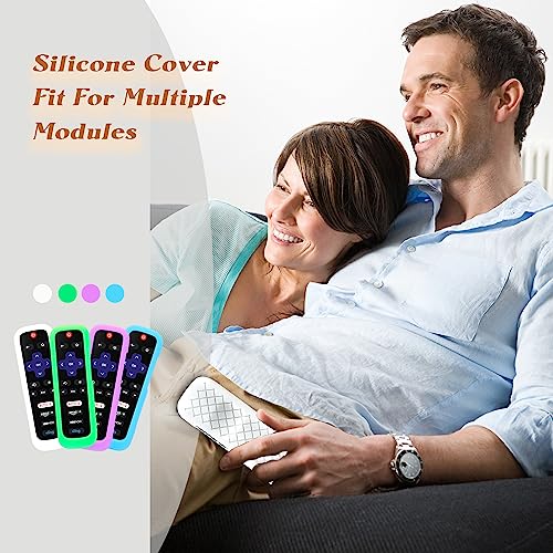 GMXT Remote Cover for Roku TV Remote Control, Battery Cover for TCL Hisense Roku TV Steaming Stick 4k 4K+ Roku Voice Remote, Universal Silicone Sleeve Case with Glow in The Dark (White)