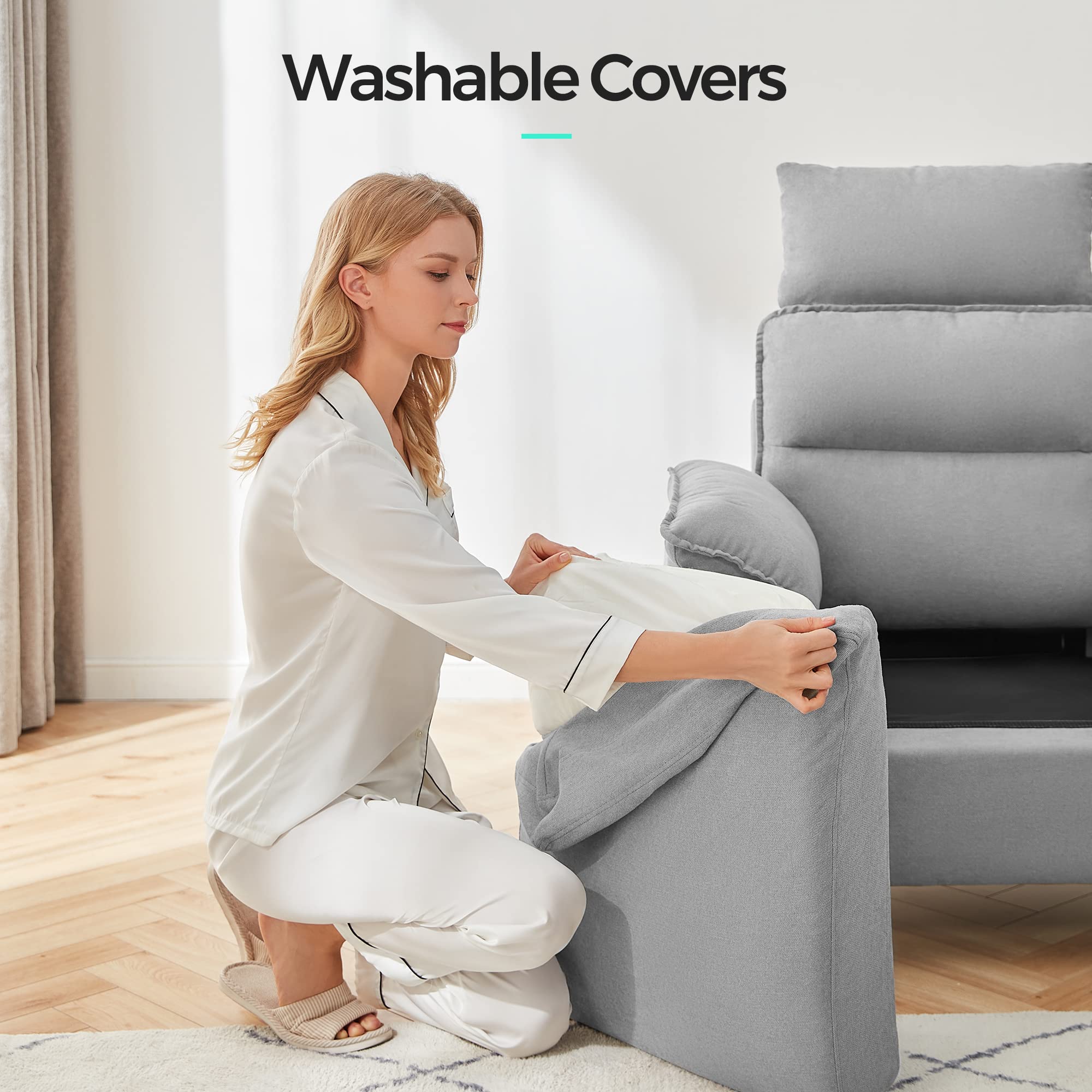 Sectional Sofa Couch, 3 Seat Small Couch with 2 USB Ports and Storage Pockets, Easy to Clean, Modern Small Sofa for Small Spaces, Living Room, Apartment, Gray