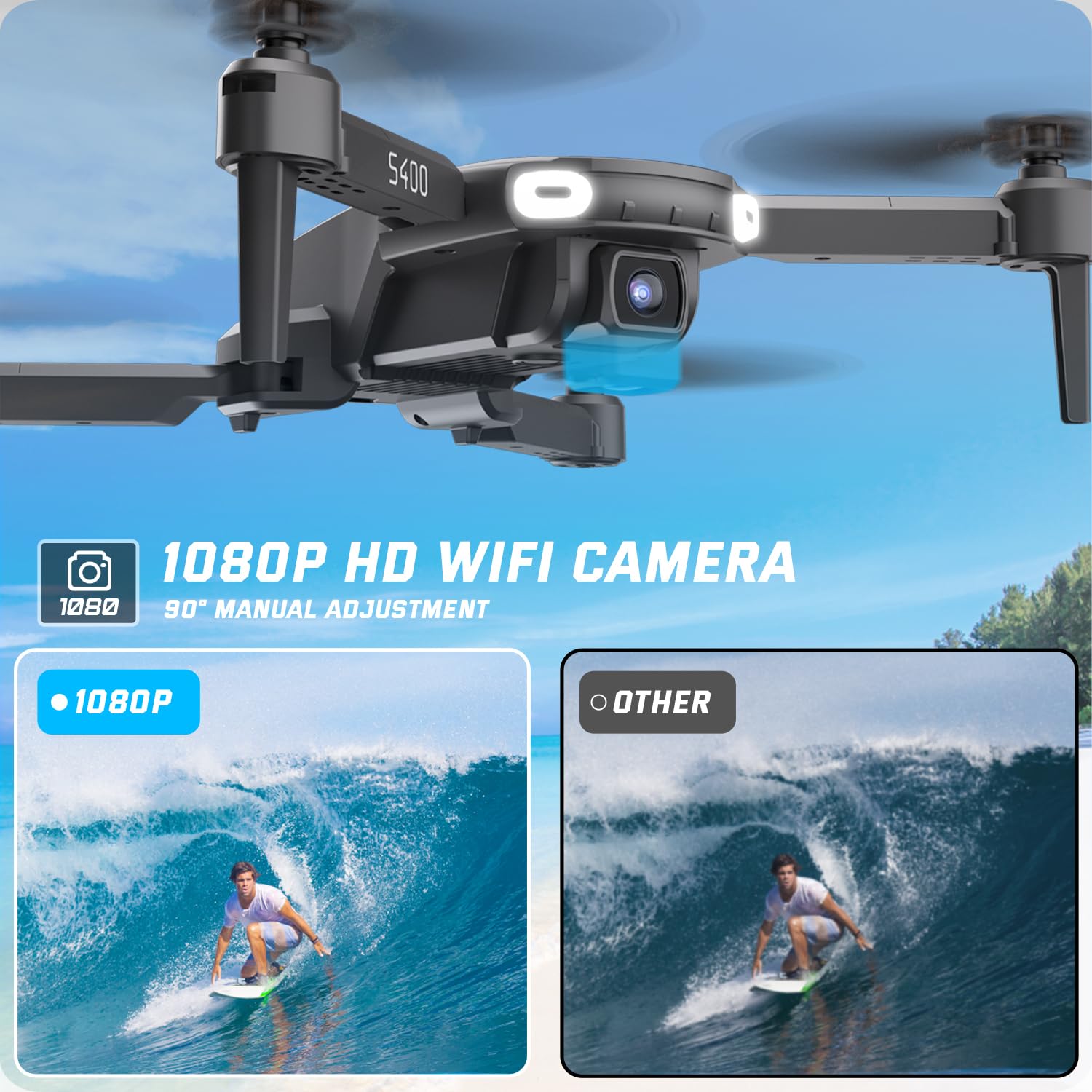 SOTAONE S400 Mini Drone for Kids with 1080P HD FPV Camera, Foldable Remote Control Helicopter Toys Gifts for Boys Girls with Auto-hovering, One Key Start/Land, Self-spin, 3D Flips 3 Speeds 2 Batteries
