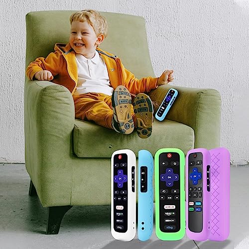 GMXT Remote Cover for Roku TV Remote Control, Battery Cover for TCL Hisense Roku TV Steaming Stick 4k 4K+ Roku Voice Remote, Universal Silicone Sleeve Case with Glow in The Dark (White)