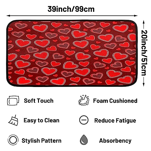 KOBLEN Red Heart Kitchen Rugs Non Slip Washable Absorbent Kitchen Mats 20x39 inch Cushioned Anti Fatigue Kitchen Floor Mats for in Front of Sink