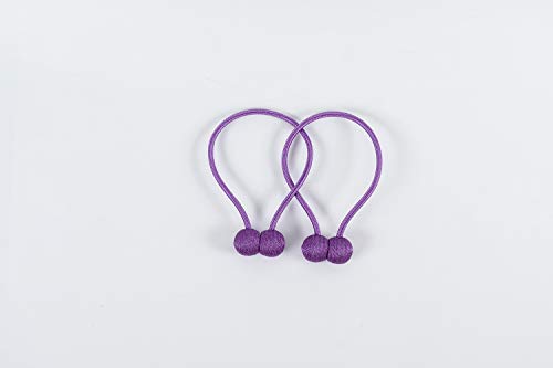 EMISSU Magnetic Curtain Tiebacks, Decorative Curtain Clips Rope Holdbacks Tie Backs for Home Office Window Decoration, No Drilling and Holes Required (Purple, 1 Pair)