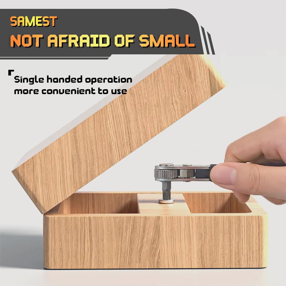 Samest 1/4” Mini Ratchet Set 12 Pieces Ratchet Screwdriver Set, 36-Tooth Reversible Premium Right Angle Ratchet, 90 Degree High Torque Mini Offset Reversible Drive Handle