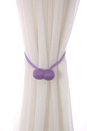 EMISSU Magnetic Curtain Tiebacks, Decorative Curtain Clips Rope Holdbacks Tie Backs for Home Office Window Decoration, No Drilling and Holes Required (Purple, 1 Pair)