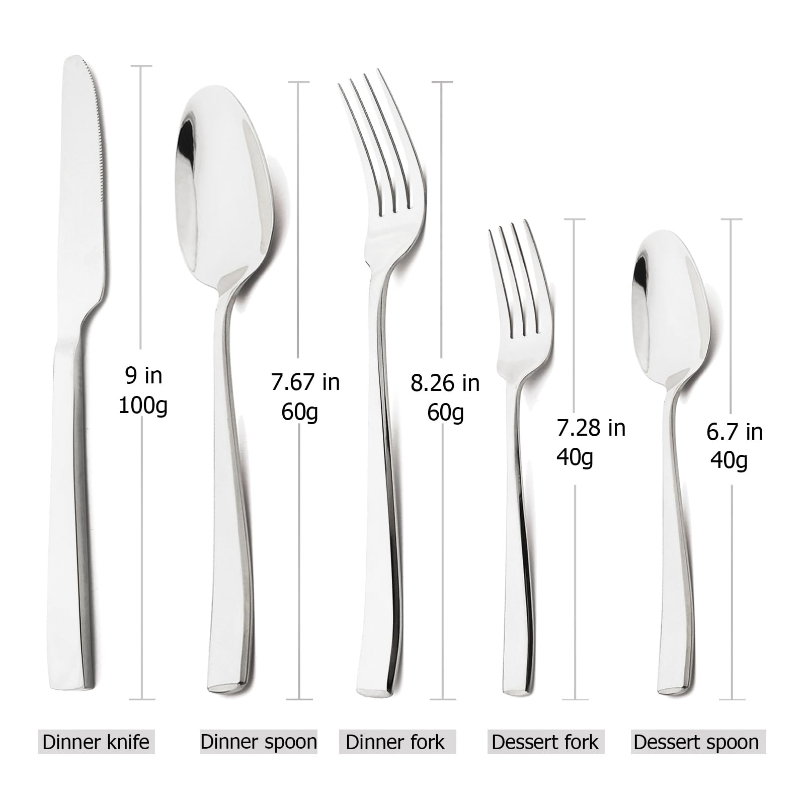 Snplowum 20-piece Silver Cutlery Set, 18/10 Stianless Steel Silverware Heavy Duty Tableware Set Include Dinner Knife/Fork/Spoon, Service For 4, Mirror Polish